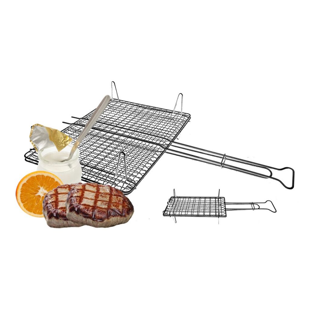 ΣΧΑΡΑ ΨΗΤΩΝ INOX (33x27cm) με Πλέγμα Καρέ & πόδι 'F&B'