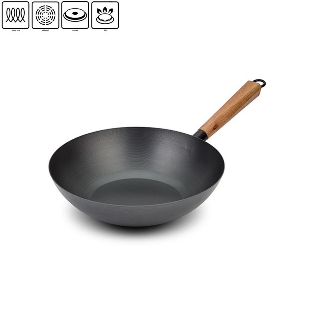 ΤΗΓΑΝΙ WOK ΑΛΟΥΜΙΝΙΟΥ INDUCTION ΑΝΤΙΚΟΛΛΗΤΙΚΟ (Φ30cm) Λαβή Ξύλινη 'F&B''