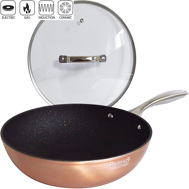 ΤΗΓΑΝΙ WOK ΑΛΟΥΜΙΝΙΟΥ INDUCTION ΑΝΤΙΚΟΛΛΗΤΙΚΟ (4mm-Φ28cm) Λαβή INOX ...